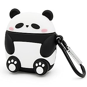 YONOCOSTA Cute Airpods Case, Airpods 2 Case, Panda 3D Animals Funny Cartoon Full Protection Shockproof Soft PVC Charging Case Cover with Keychain for Girls Boys Women Children