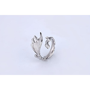 Leon Design White Gold Plated Sterling Silver Rings for Women Lava Flower Thick Silver Statement Ring Adjustable Open Irregular Ring Handmade Stacking Ring for Anniversary Birthday Gift