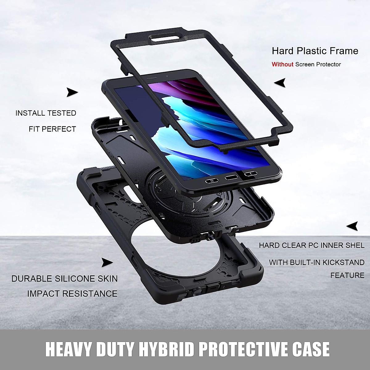 Rantice Samsung Galaxy Tab Active3/Active5 8.0 Case, with 360 Stand, Handle Hand Strap & Shoulder Strap for Samsung Galaxy Tab Active5 8" 2024, Active3 8" 2020 SM-X300/X307/T570/T577 (Black)