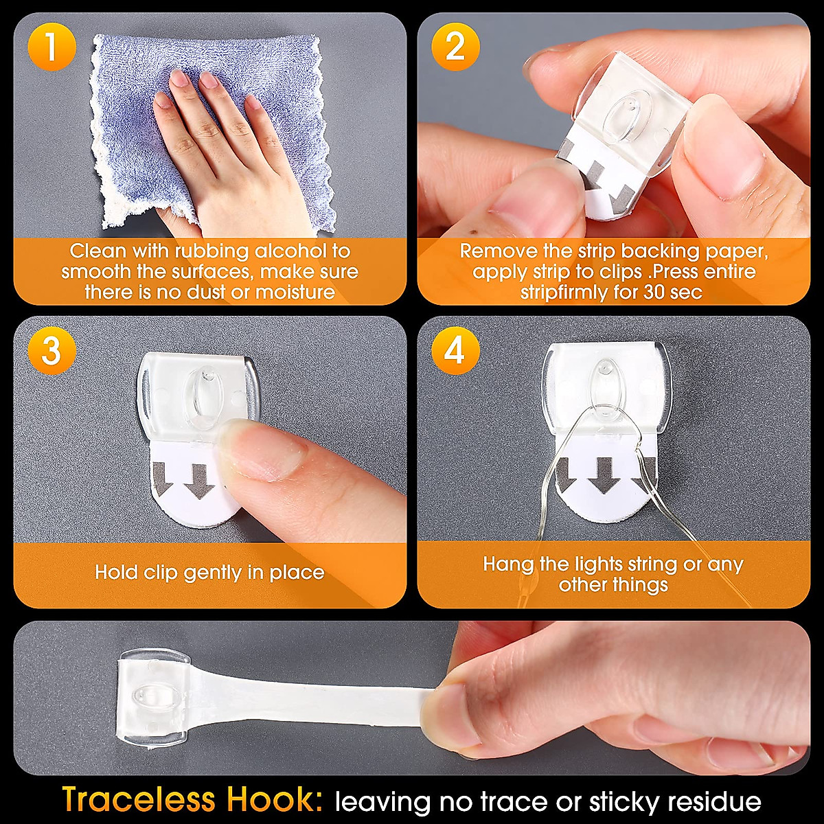 Jetec 200 Pieces Command Mini Light Clips Clear Traceless Clips Christmas Wall Hanging Clips Decorating Hook Clips with Adhesive Dots for Christmas Home Indoor Outdoor Party Decoration Supplies