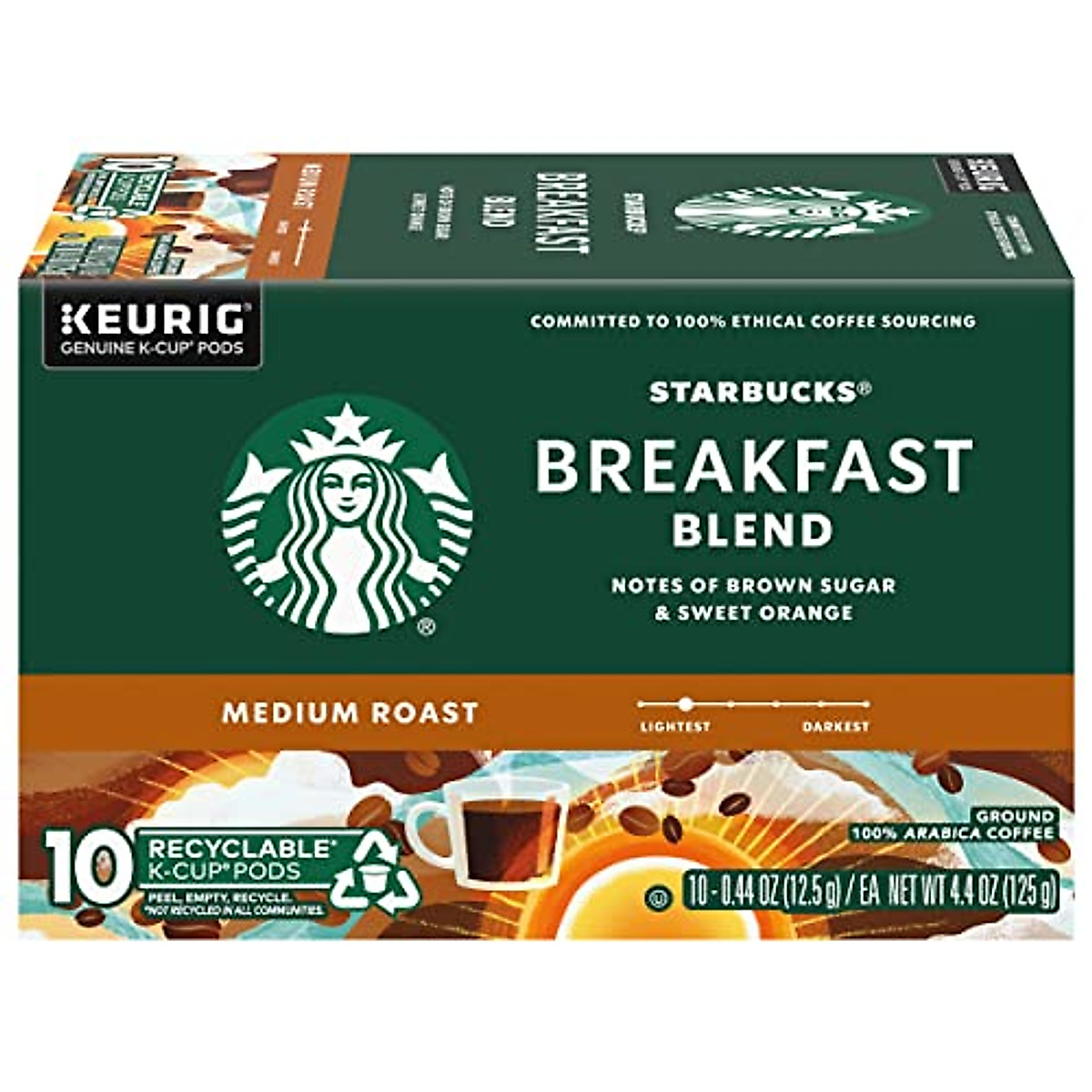 Starbucks Coffee K-Cup Pods, Breakfast Blend Medium Roast, Ground Coffee K-Cup Pods for Keurig Brewing System, 10 CT K-Cup Pods Per Box (Pack of 2 Boxes)