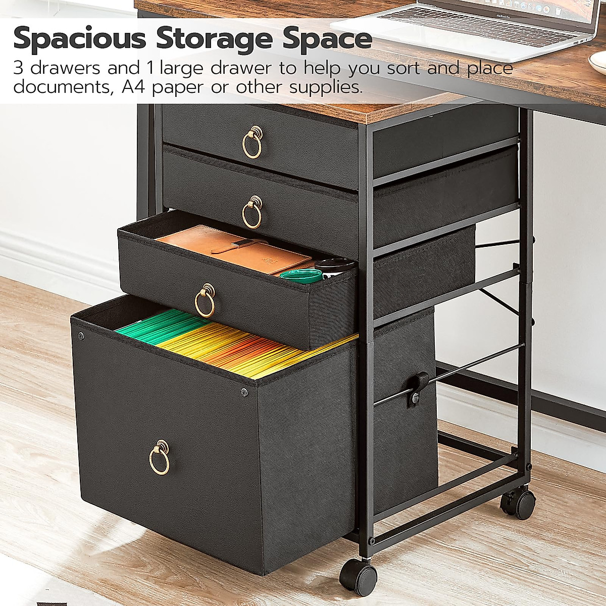 HOOBRO 4-Drawer Mobile File Cabinet, Rolling Printer Stand with drawers, Under Desk Rolling File Cabinets for Home Office, A4/Letter Size, Nonwovens Drawer, Easy Assembly, Black BFK40WJ01