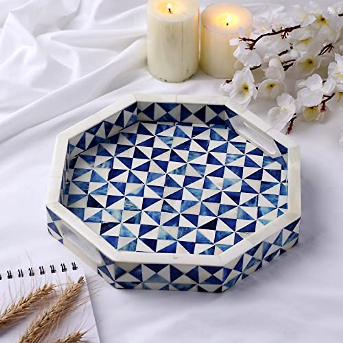 HANDICRAFTS HOME 12x12 Octagon Multi Decorative Tray Breakfast Coffee Table Top Vintage Handmade Serving Tray