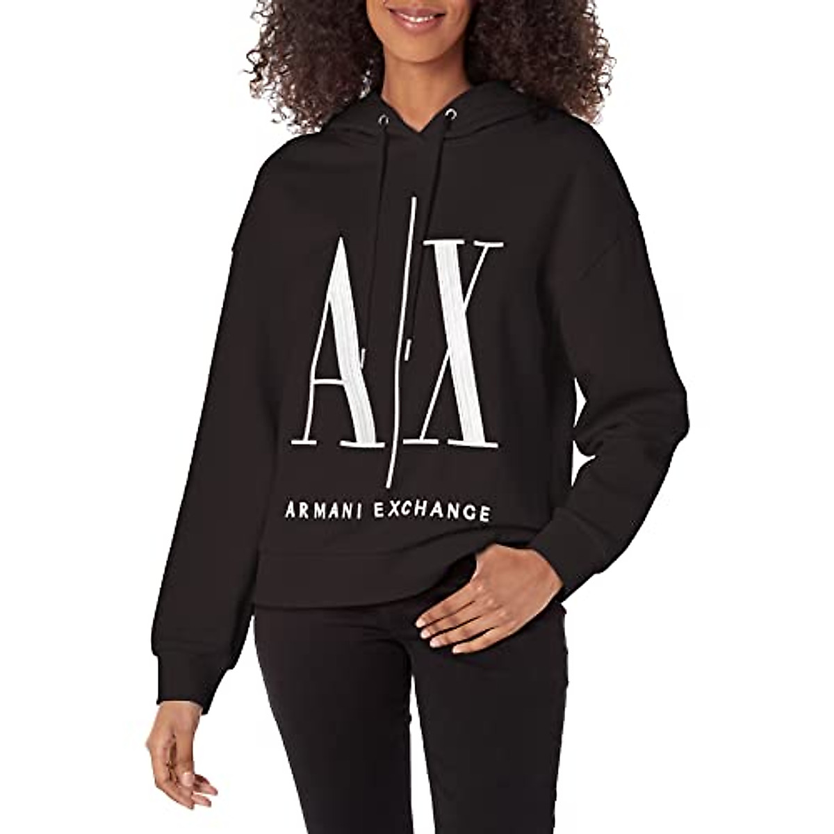 A|X ARMANI EXCHANGE Women's Icon Project Hooded Sweatshirt, Black, XS