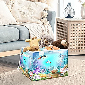 RunningBear Fish Plants Large Storage Bins with Lid Collapsible Storage Bin Cube Storage Bin Cloth Baskets Containers for Office Outside Cars
