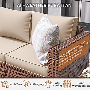 UDPATIO Outdoor Patio Furniture, 4 Pieces Outdoor Sectional Patio Set with Storage Coffee Table and Khaki Cushions, Patio Loveseats Balcony Furniture for Small Space