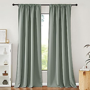 NICETOWN Sage Green Blackout Curtains 95 inches Long 2 Panels, Pinch Pleated Thermal Curtain Sound Proof Thick Window Drapes for Boys Bedroom/Office/Living Room, W52 x L95