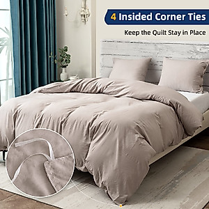 Argstar Khaki Button Duvet Cover Set Queen Size with Extra 2 Pillowcases (20''x26'')