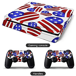 USA Colors Hearth Shape Sticker for P-S4 Controller Full Protective Skin Cover Design Wrap Decal Sticker Compatible with P-S4 Print