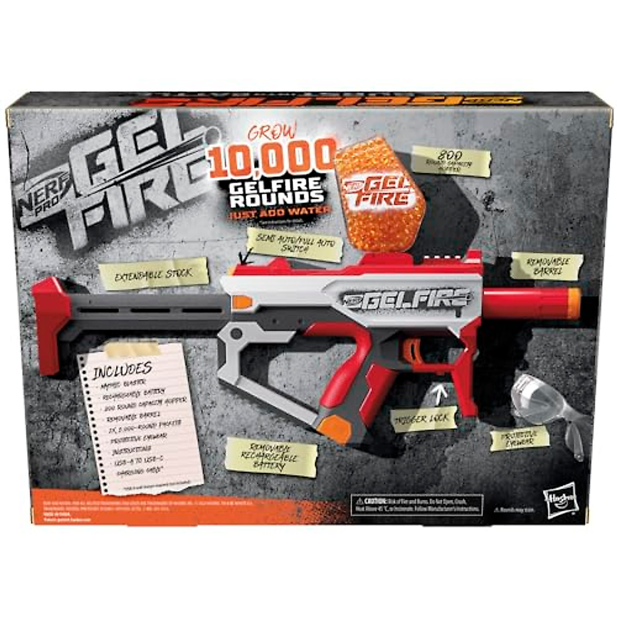 Nerf Pro Gelfire Mythic Full Auto Blaster & 10,000 Gelfire Rounds, 800 Round Hopper, Rechargeable Battery, Eyewear, Ages 14 & Up