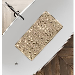 Splash Home Deluxe Softee Bathtub Mat, Non-Slip Extra-Long Shower Mat with 58 Suction Cups and Drain Holes Bath Mat for Tub, 36 L x 17 W, Machine Washable, PVC Foam - Taupe, Twin XL