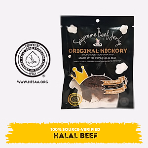 Supreme Beef Jerky, Halal Beef Jerky, Handcrafted Gourmet Meat Snacks, 2.5 oz (Original Hickory), Brown, 2.5 Ounce (Pack of 1)