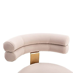 HomSof, Beige Upholstered Curve-Back Dining Modern Velvet Accent Chair with Metal Legs