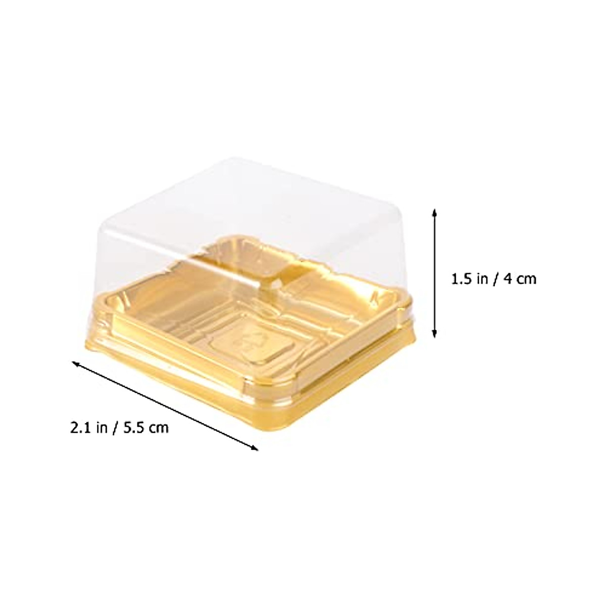 DOITOOL 150 Pcs Plastic Square Moon Cake Boxes Cupcake Boxes Plastic Mini Cake Box Golden Packing Box Cheese Pastry Display Holder for Wedding Birthday Christmas Party Supplies (2.16x2.16inch)