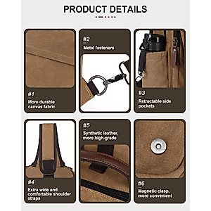 Messenger Bag for Men Small Sling Crossbody Backpack for Men Women Canvas Strap Backpack for Working Hiking Cycling Travel, Khaki