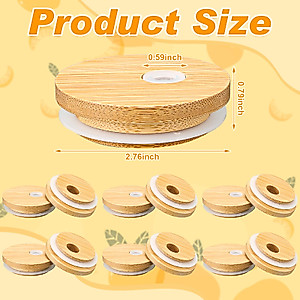 Sieral 70mm Bamboo Jar Lids with Straw Hole for Glass Cups Reusable Wooden Mason Jar Lids for Beer Can Cups 2.76inch Canning Lids with Silicone Ring for Regular Mouth Drinking Jars(20 Pcs)