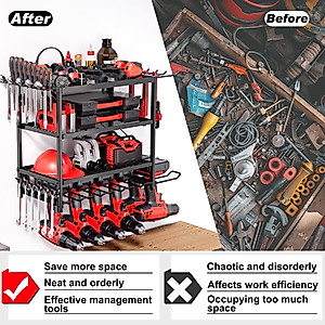 CATCHLUCK Power Tool Organizer Power Tool Storage 6 Drill Holder Wall Mount, Heavy Duty Metal Power Tool Rack 4 Layer 12 Hooks Tool Organizer