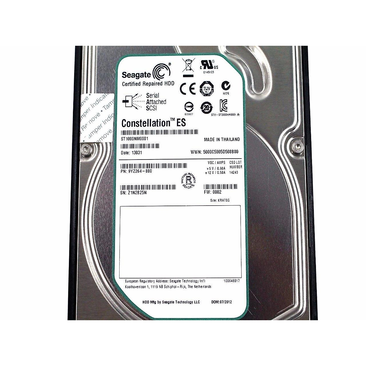 Seagate Constellation ES 1 TB 7200RPM 6 Gb/s SAS 64MB Cache 3.5 Inch Internal Bare Drive (ST1000NM0001)