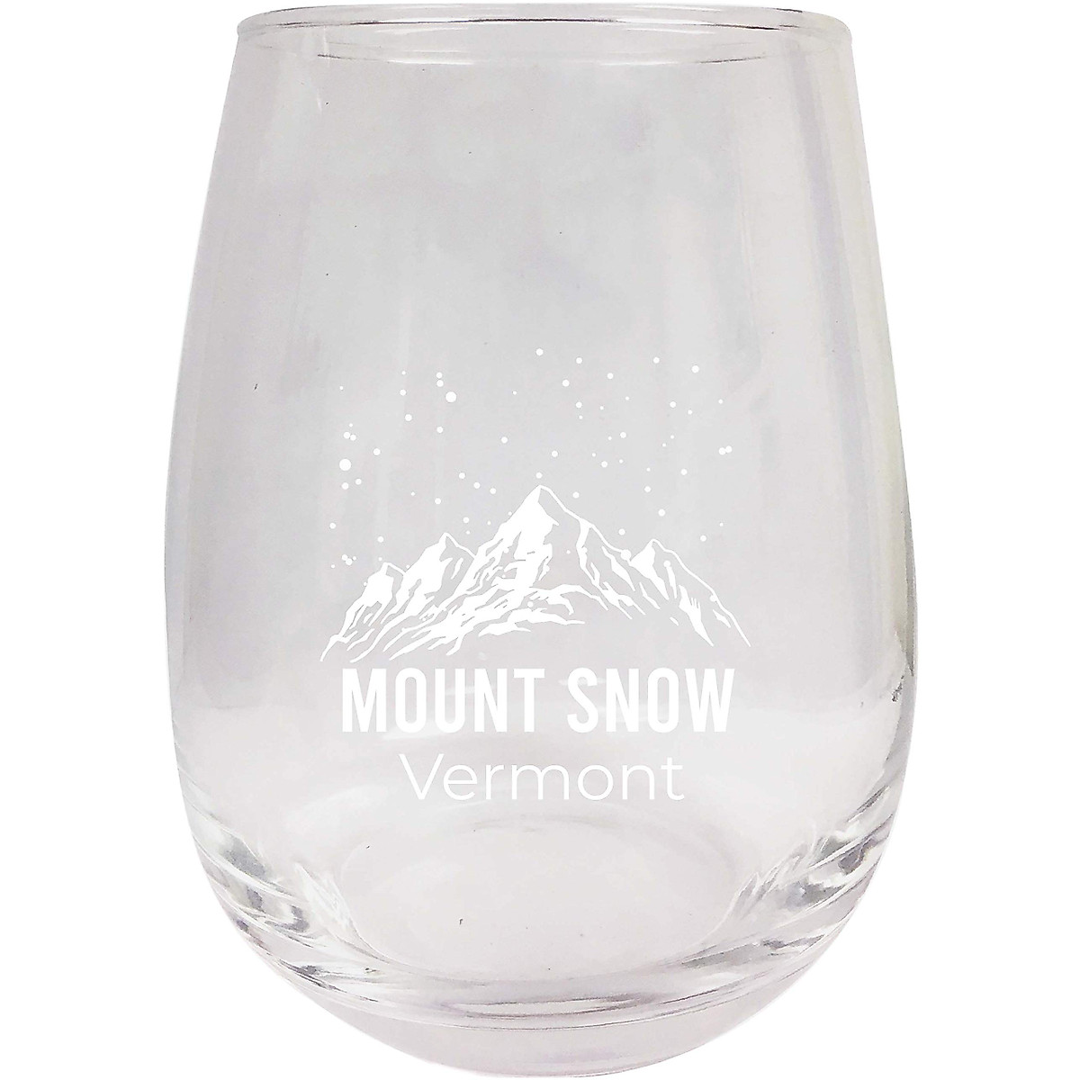 R and R Imports Mount Snow Vermont Ski Adventures Etched Stemless Wine Glass 15 oz 2-Pack