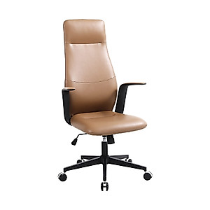 TUOFU Office Chair, Adjustable Height PU Leather Home Office Executive Chair, High-Back Modern Computer Desk Chair with Rolling Casters (Brown)