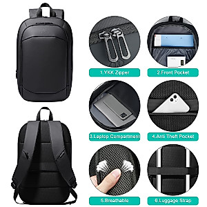 Laptop Backpack Work Business Slim Backpack 17'' Computer Men Women Expandable Lightweight Water-Resistant Durable Casual Daypack Anti-Theft USB Charging Port Bookbag for Travel College School-Black