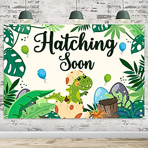 Hatching Soon Backdrop Banner Decor Green - Dinosaur Baby Shower Party Theme Decorations for Welcome Baby Gender Reveal Supplies