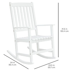 Best Choice Products Indoor Outdoor Traditional Wooden Rocking Chair Furniture w/Slatted Seat and Backrest, White