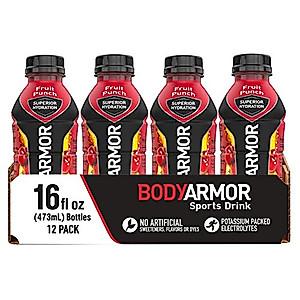 BODYARMOR Sports Drink Sports Beverage, Fruit Punch, Natural Flavors With Vitamins, Potassium-Packed Electrolytes, Perfect For Athletes, 16 Fl Oz (Pack of 12)