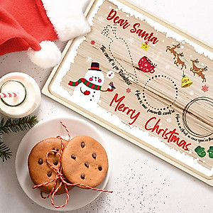 Honeydak Santa Cookie Plate, Dear Santa Christmas Cookies Plate Wooden Tray Platter Mat Christmas Santa Plates Milk and Cookie Plates Decorations for Kids Christmas Supplies