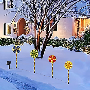 Menglo Christmas Solar Candy Cane Lights with Snowflake 4 Pack,14.6 in LED Garden Stake Landscape Path Light,Solar Sidewalk Lights Christmas for Outdoor Indoor Xmas Party Garden (Multicolor)