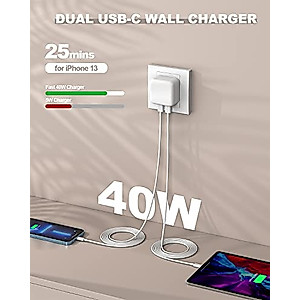iPhone Fast Charger, 40W Dual USB-C Quick Wall Charger[MFi Certified] 2pack 10FT Extra Long Lightning Cable+Double Port Foldable USBC Apple Charger Fast Charging for iPhone 14/13/12/11/XR/XS/SE/iPad