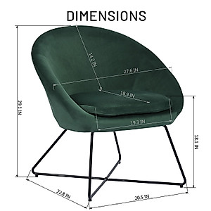 FurniutreR Mid-Century Living Room Velvet Chiar Single Sofa Comfy Upholstered Lounge Arm Leisure Accent Chair, Dark Green