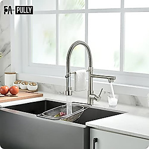 Fapully Pull Down Kitchen Faucet with Lock Sprayer,Single Handle Spring Stainless Steel Kitchen Sink Faucet Brushed Nickel