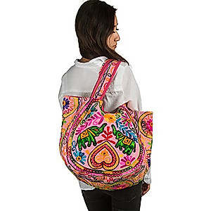 TribeAzure Pink Elephant Canvas Shoulder Bag Handbag Tote Purse Casual Spacious Summer Spring Top Handle Large