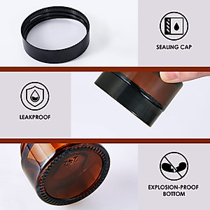 1oz Glass Jar with Lid, Hoa Kinh 30Pack Amber Round Containers Cosmetic Glass Jars with Inner Liners and Black Lids Travel Jars for Storing Lip and Body Scrub, Lotion, Body Butter, Bath Salts, Liquid