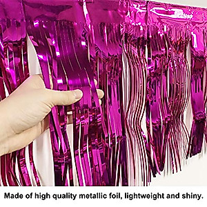 Blukey 10 Feet by 15 Inch Fuchsia Foil Fringe Garland - Pack of 5 | Shiny Metallic Tinsel Banner | Ideal for Parade Floats, Bachelorette, Wedding, Birthday, Christmas | Wall Hanging Drapes