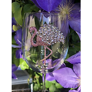 THE QUEENS' JEWELS – Flamingo Stemmed Wine Glass, 21 oz. – Eye-Catching Sparkling Jewels – Hand-Decorated Glassware – Not Painted – Dazzling and Unique