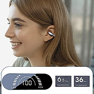 LINNNZI Wireless Ear Clip Bone Conduction Headphones, 2023 New Mini Open Ear Headphones with LED Power Display, Noise Reduction, Bluetooth 5.2 Earbuds Earpiece for Running, Sports, Cycling