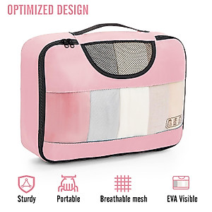 Veken 8 Set Packing Cubes for Travel, Suitcase Essentials Organizer Bags Set for Luggage, Road Trip Travel Accessories in 4 Sizes (Extra Large, Large, Medium, Small), Pink