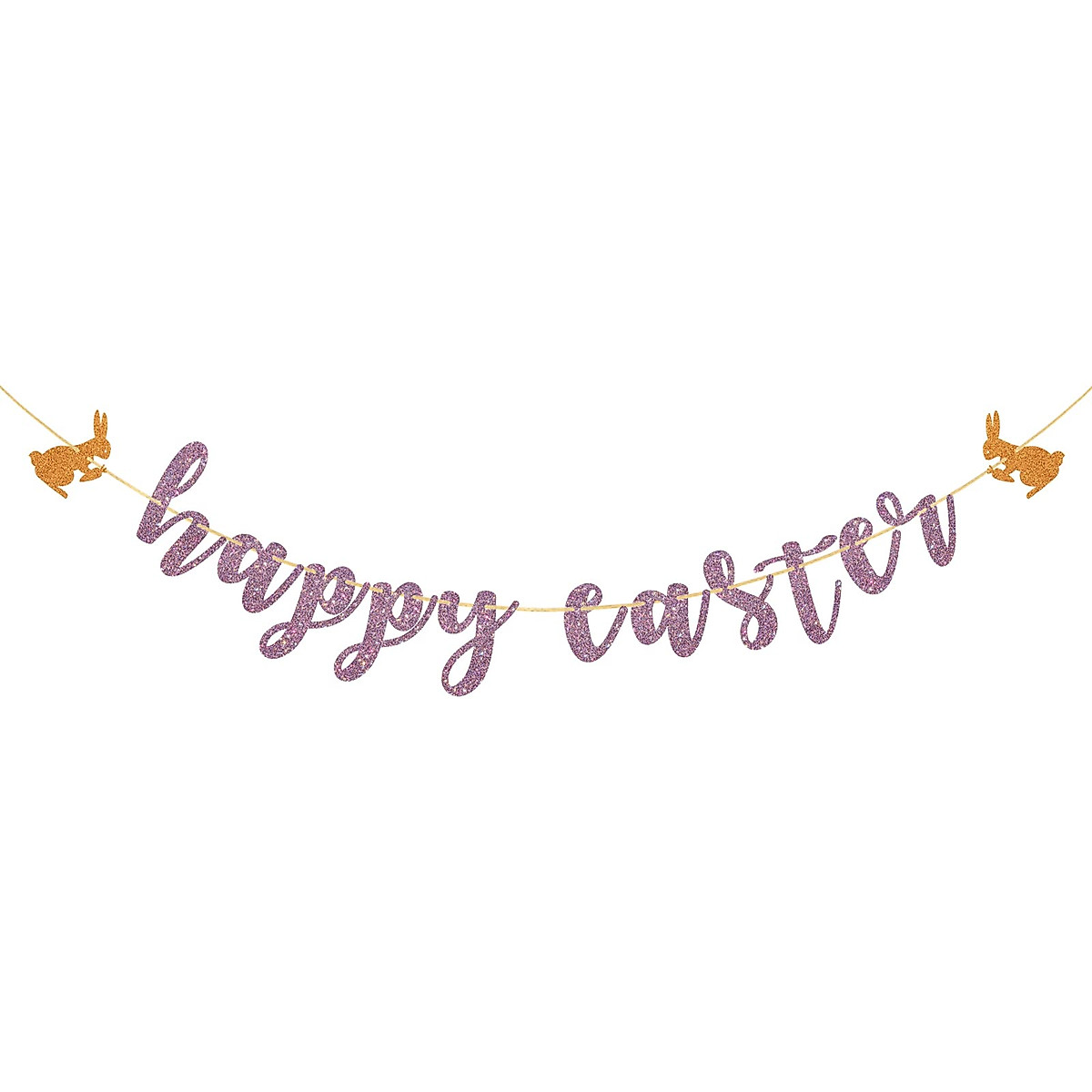 Happy Easter Banner - Happy Easter Garland,Easter Decors,Easter Bunting - Welcome Spring Easter Themed Party Banner - Purple Glitter