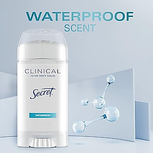 Secret Clinical Strength Antiperspirant Deodorant for Women, Waterproof, 3X Stress Protection, 72hr Sweat & Odor Protection, PH Balancing Minerals, Soft Solid, 2.6 oz