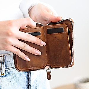 BBB Women's Genuine Leather With Credit Card Holder Zipper Small Wallet Leather Card Case, Brown (M-796)