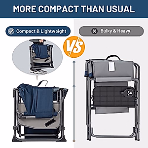 TIMBER RIDGE Heavy Duty Camping Chair with Compact Size, Portable Directors Chair with Side Table and Pocket for Camping, Lawn, Sports and Fishing, Supports Up to 350lbs, Navy