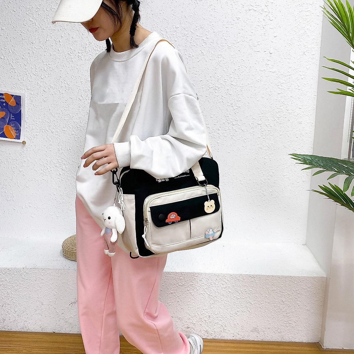 Cute Bags For School Kawaii Japanese Bag Multifunction Laptop,Aesthetic Backpacks for Teen Girls Kids Messenger Lunch Totes(black)