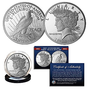 100th Anniversary of The First Peace Silver Dollar 1 OZ 39mm Tribute Coin Medallion Double Dated with Certificate