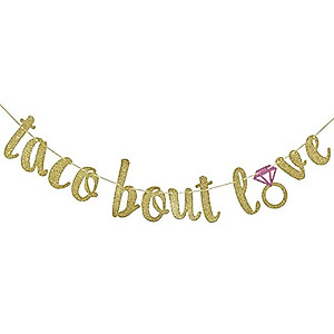 Taco Bout Love Gold Glitter Banner Sign Garland for Mexican Fiesta Themed Bridal Shower Bachelorette Party Wedding Decorations Engagement Supplies Cursive Bunting Photo Booth Props