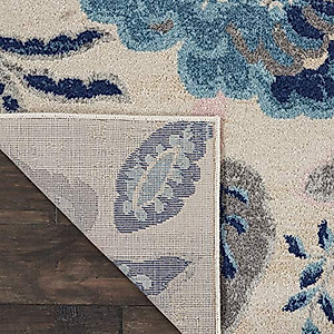 Nourison Tranquil Floral Ivory/Light Blue 8' x 10' Area -Rug, Easy -Cleaning, Non Shedding, Bed Room, Living Room, Dining Room, Kitchen (8x10)