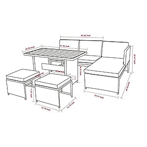 QUUL Outdoor PE Rattan Sofa Set of 5 Outdoor 3-Seater Sofa Design