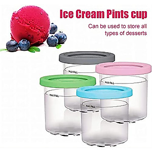Akmazousa Pints Containers with Lids Ice Cream Pint Containers Replacement for Ninja Creami Pints and Lids 4 Color Lids Ice Cream Storage Containers Bpa-Free & Dishwasher Safe (4 Pack-Pink/Grey/Blue/Green)