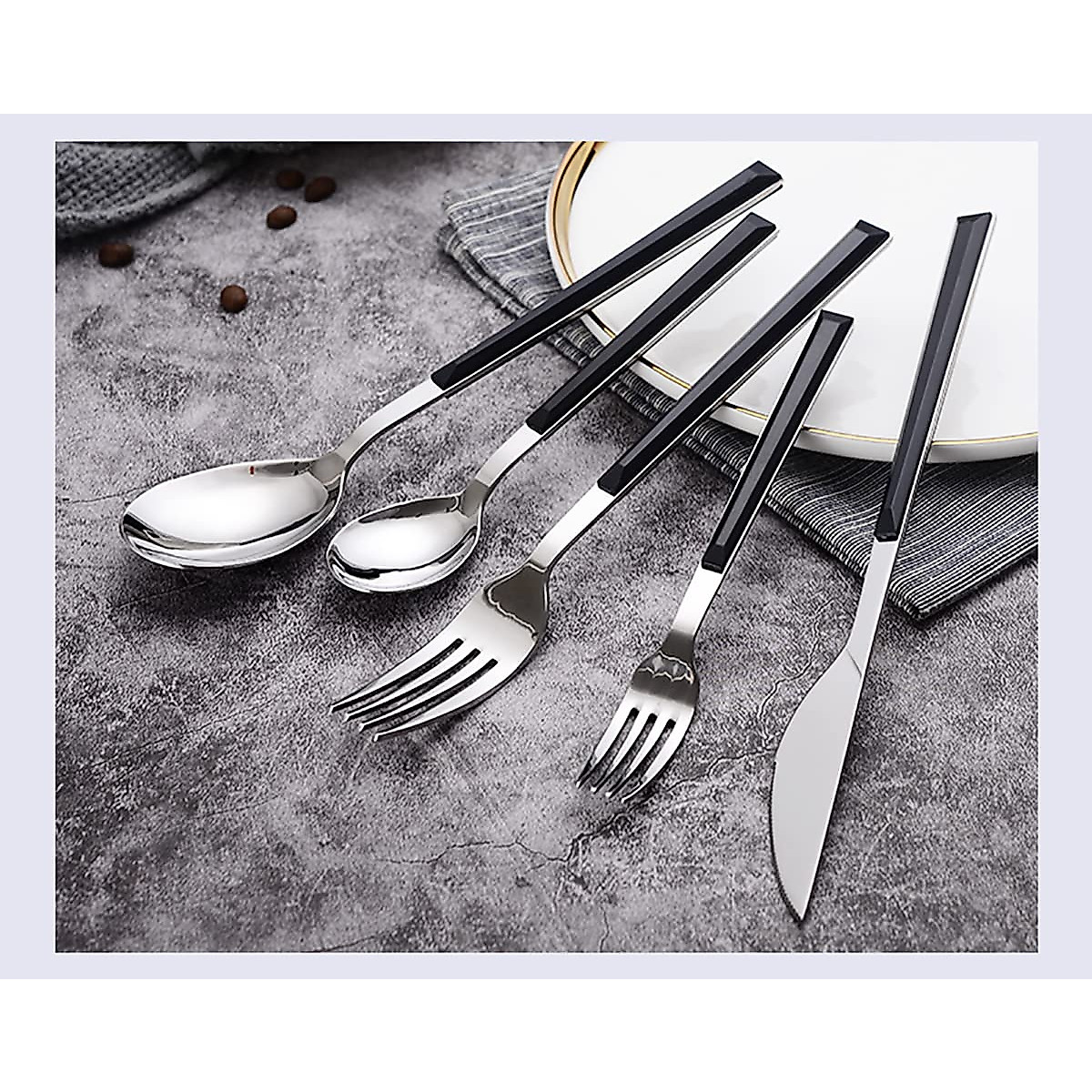 Wooden Silverware Flatware Set for 16,Modern 80 Pieces Stainless Steel Square Flatware Set, Mirror Polished Tableware Cutlery Set for Kitchen Wedding Restaurant Utensils Set with Faux Wooden Handle